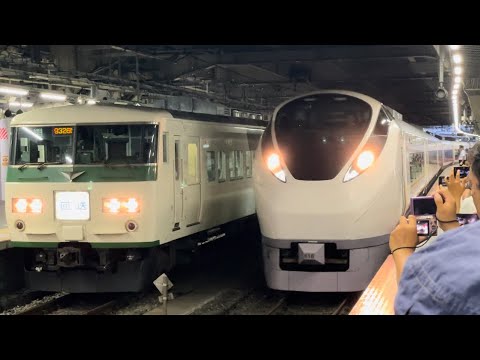 品川駅で国鉄185系とE657系が並ぶシーン（2024.7.27.18:24） - YouTube