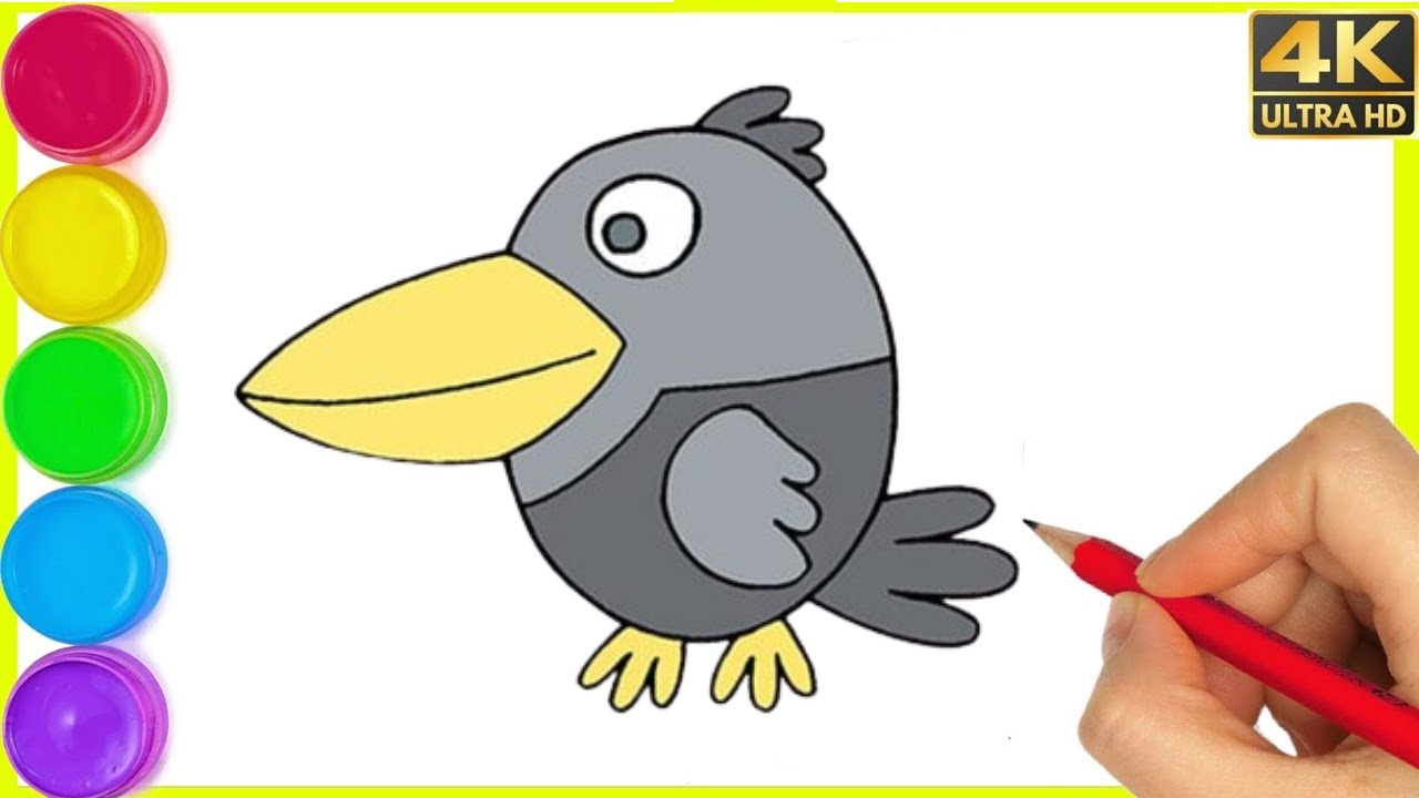How to draw a crow cute and easy - Cartoon crow drawing and coloring ...