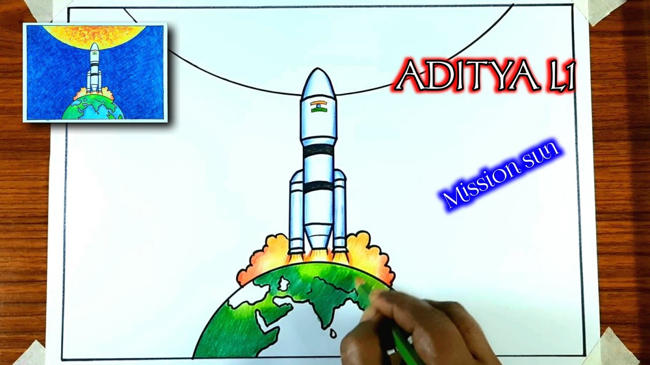 How to draw Aditya L1 mission sun | ISRO Aditya L1 drawing easy step by ...