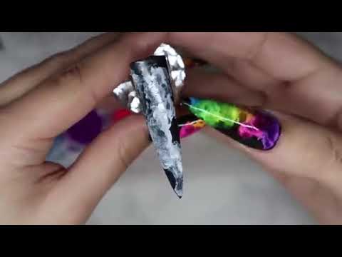 Neon rainbow smoke nails with pigments - YouTube