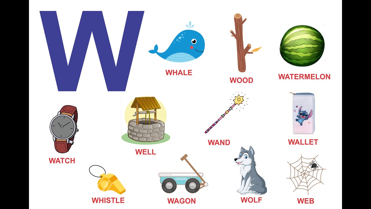 W alphabet words with Image | Aelu kids #alphabet #learningabcs # ...