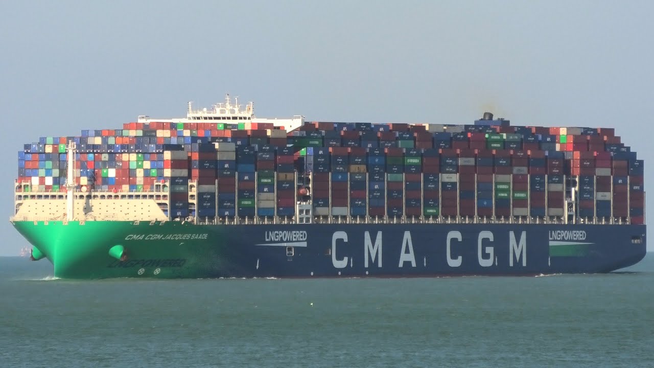 Containership CMA CGM Jacques Saadé inbound Le Havre, France, carrying ...