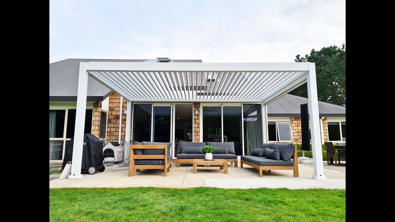 White Evoluxe 6x4m Free Standing Motorised Louvre Roof Pergola - YouTube