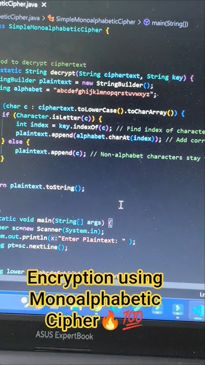 Encryption using Monoalphabetic Cipher🔥💯 #shortsfeed #coding #crytography #coding #java #windows ...