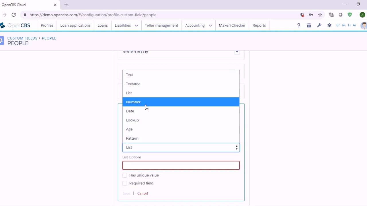 Use of Custom fields in the OpenCBS software - YouTube