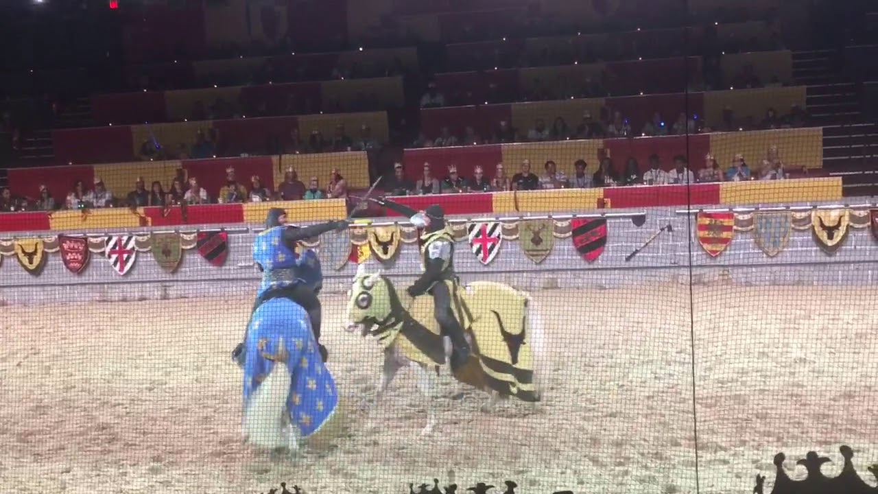 Medieval times: The yellow Knight vs the Green Knight and the Blue ...