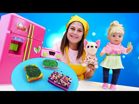 Ayşe, Gül, Loli renkli süslemeli pasta yapıyorlar! Hamur oyunları - eğlenceli etkinlikler!