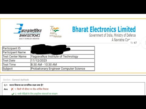 BEL CSE Previous years Question Paper 17 Dec 2023 - YouTube