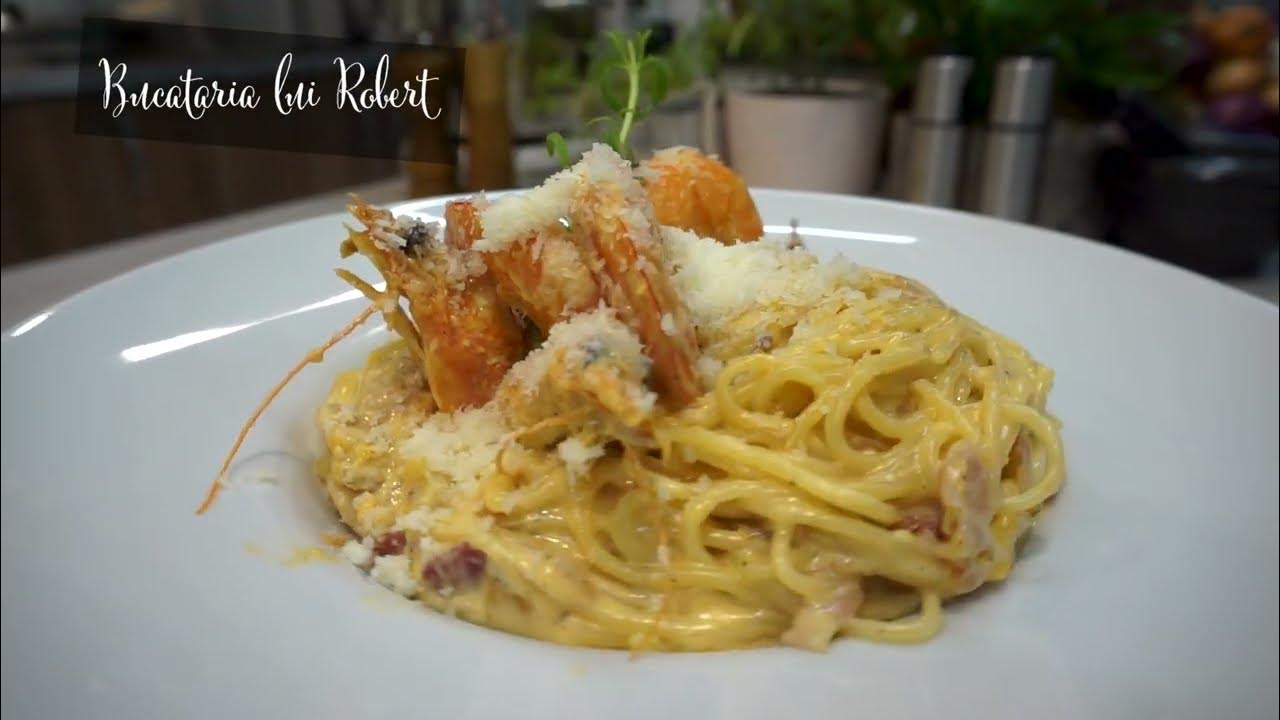 Spaghete cu creveti si sos de carbonara - YouTube