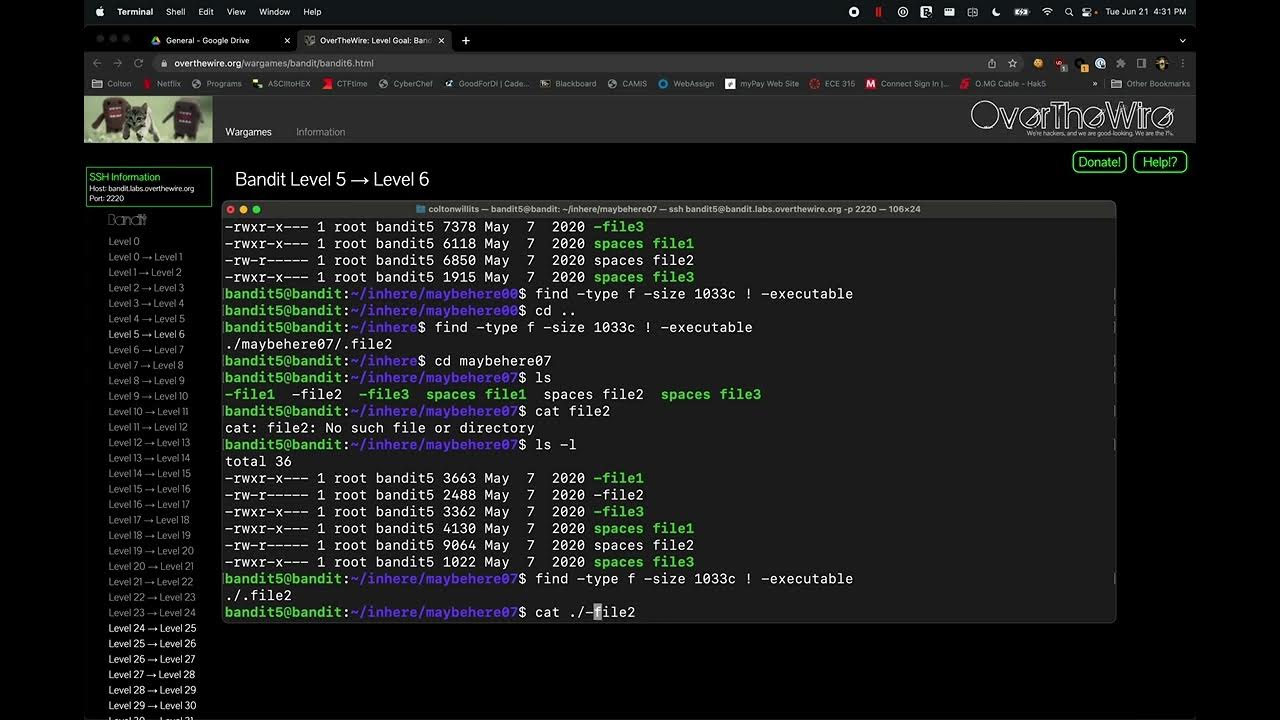 OverTheWire Bandit Level 5-6 - YouTube