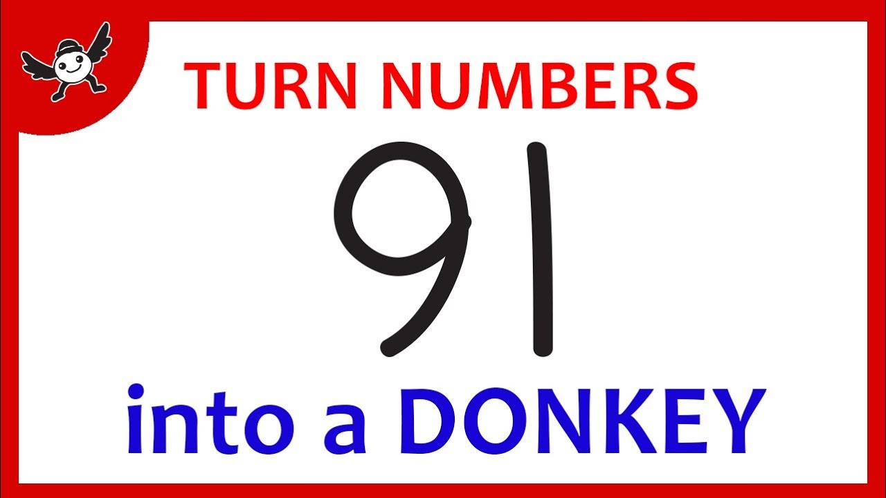 How To Turn Numbers 91 into Cartoon DONKEY – Learn Doodle Art on Paper ...