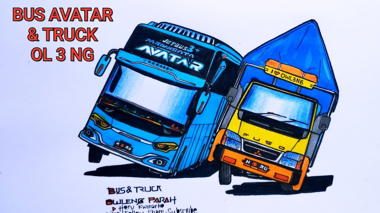 Bus AVATAR dan Truk Cabe Oleng Parah, Cara Menggambar Bus, cara ...
