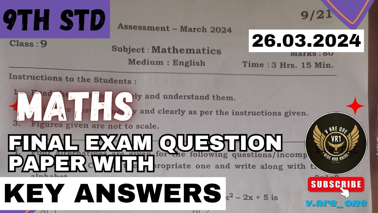 9TH MATHS FINAL EXAM QUESTION PAPER WITH KEY ANSWERS | 9TH MATHS ...
