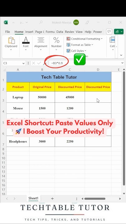 Excel Shortcut: Paste Values Only 🚀 | Boost Your Productivity! #excel # ...