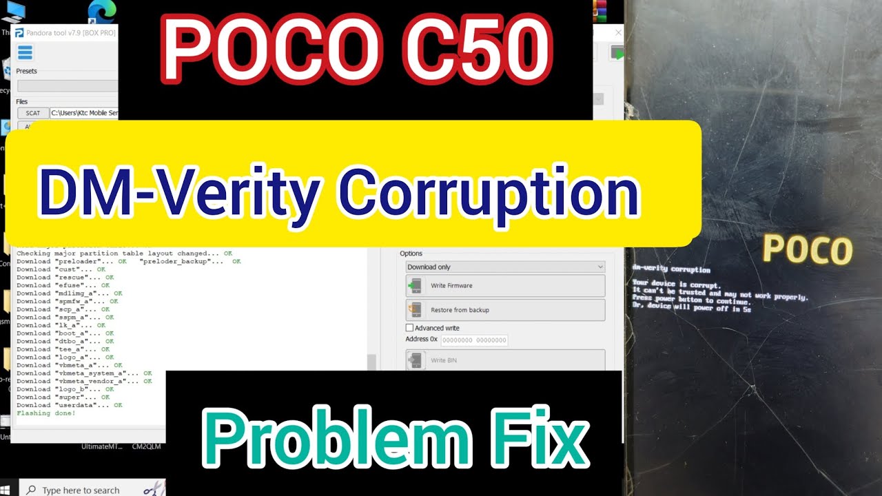 How to Redmi / poco dm- verity corruption error Fix #xiaomi #poco C50 ...