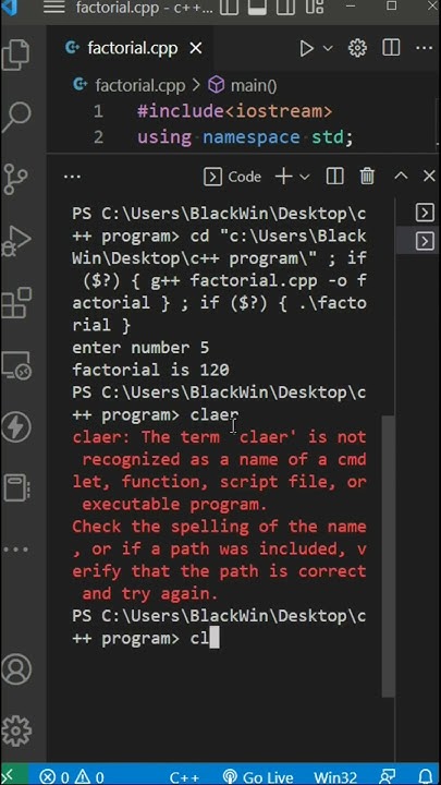 factorial program in c++ or cpp #shorts - YouTube