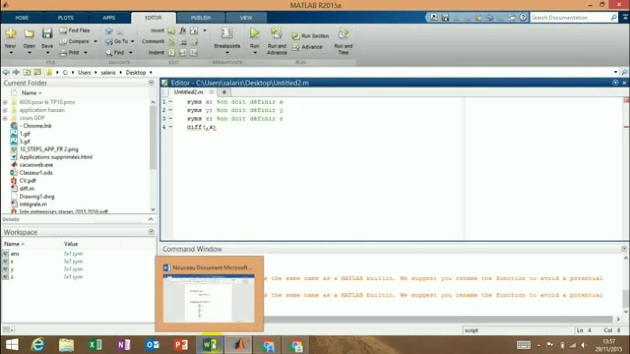 Dérivé et dérivé partielle Matlab - YouTube
