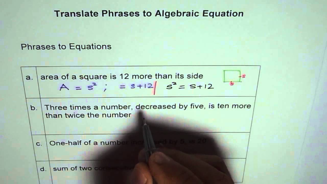 Phrases To Equations MPM1D Algebra Basics - YouTube