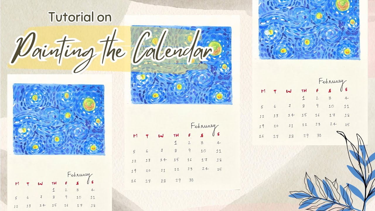 Easy starry night painting on calendar tutorial! - YouTube