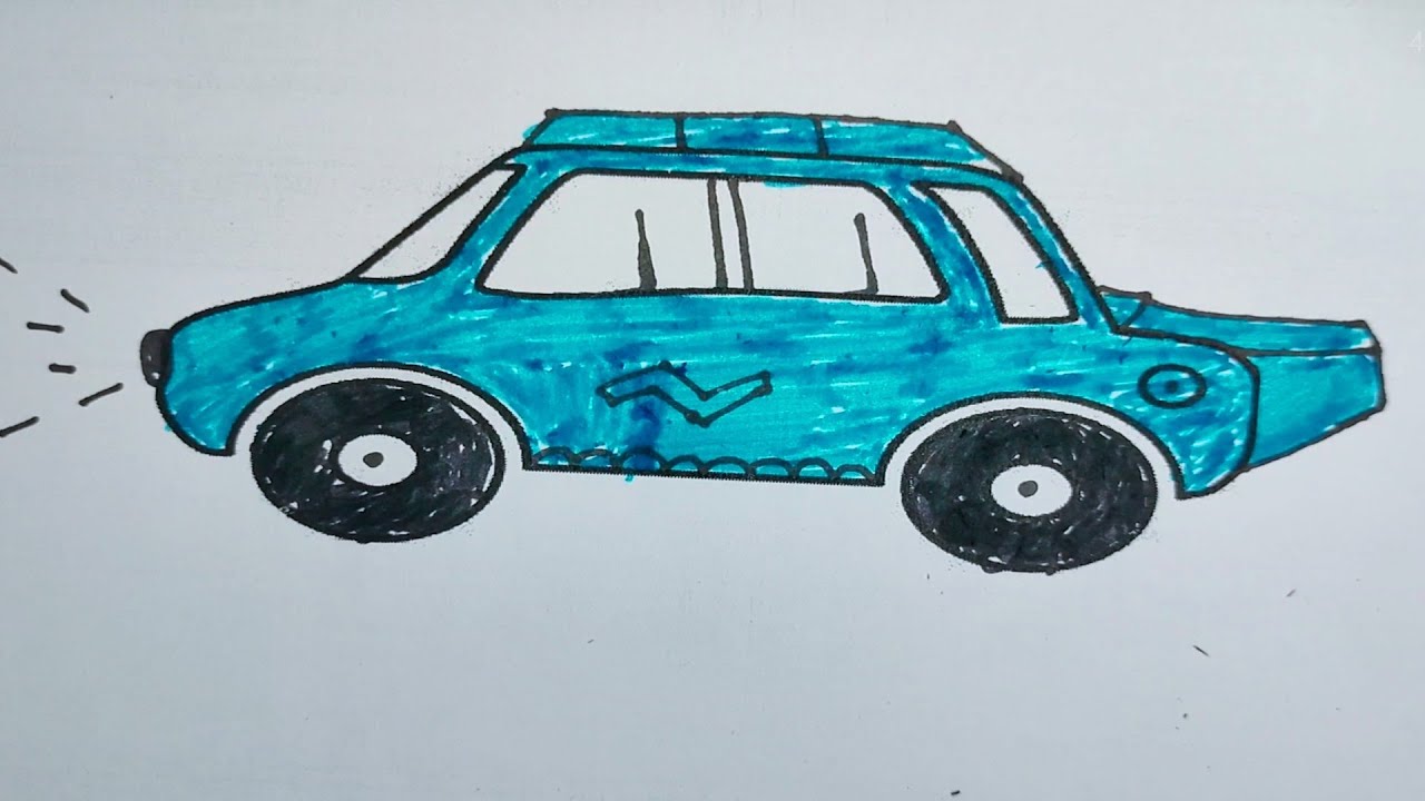 Old Blue Car Drawing Colour Kid - YouTube