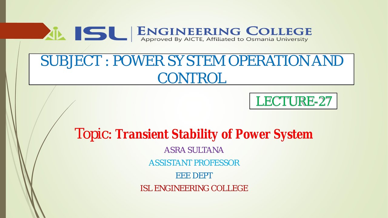 |PSOC Lecture- 27|Transient Stability of Power System| - YouTube