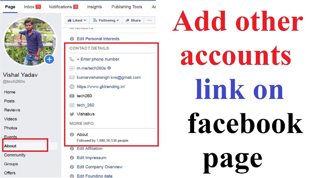How to add other social media link on facebook page - YouTube