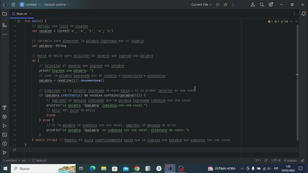 2.Programa en kotlin que nos pide insertar palabra que comience con vocal - YouTube