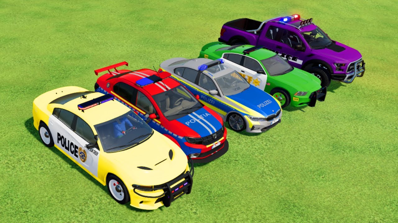 POLICE CAR, COLORFUL CARS FOR TRANSPORTING! -FARMING SIMULATOR 22 - YouTube