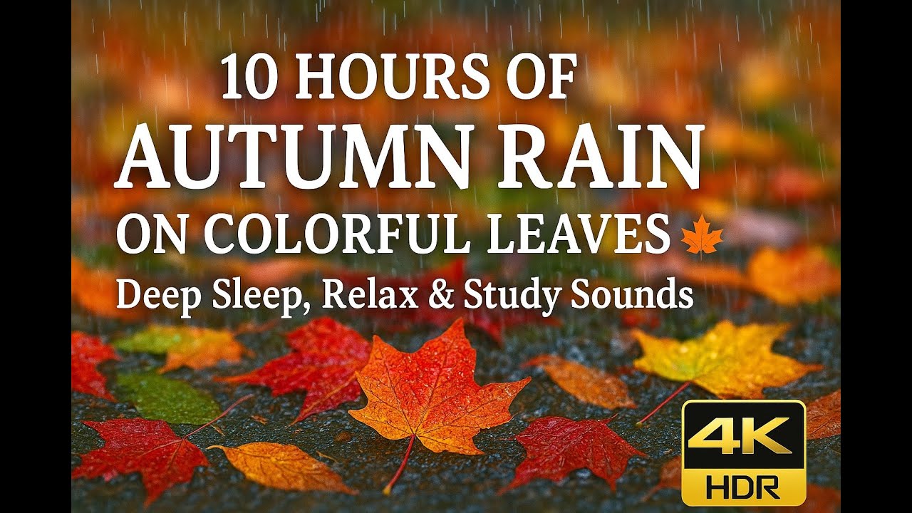 🍁 10 Hours of Autumn Rain on Colorful Leaves | ASMR White Noise for ...