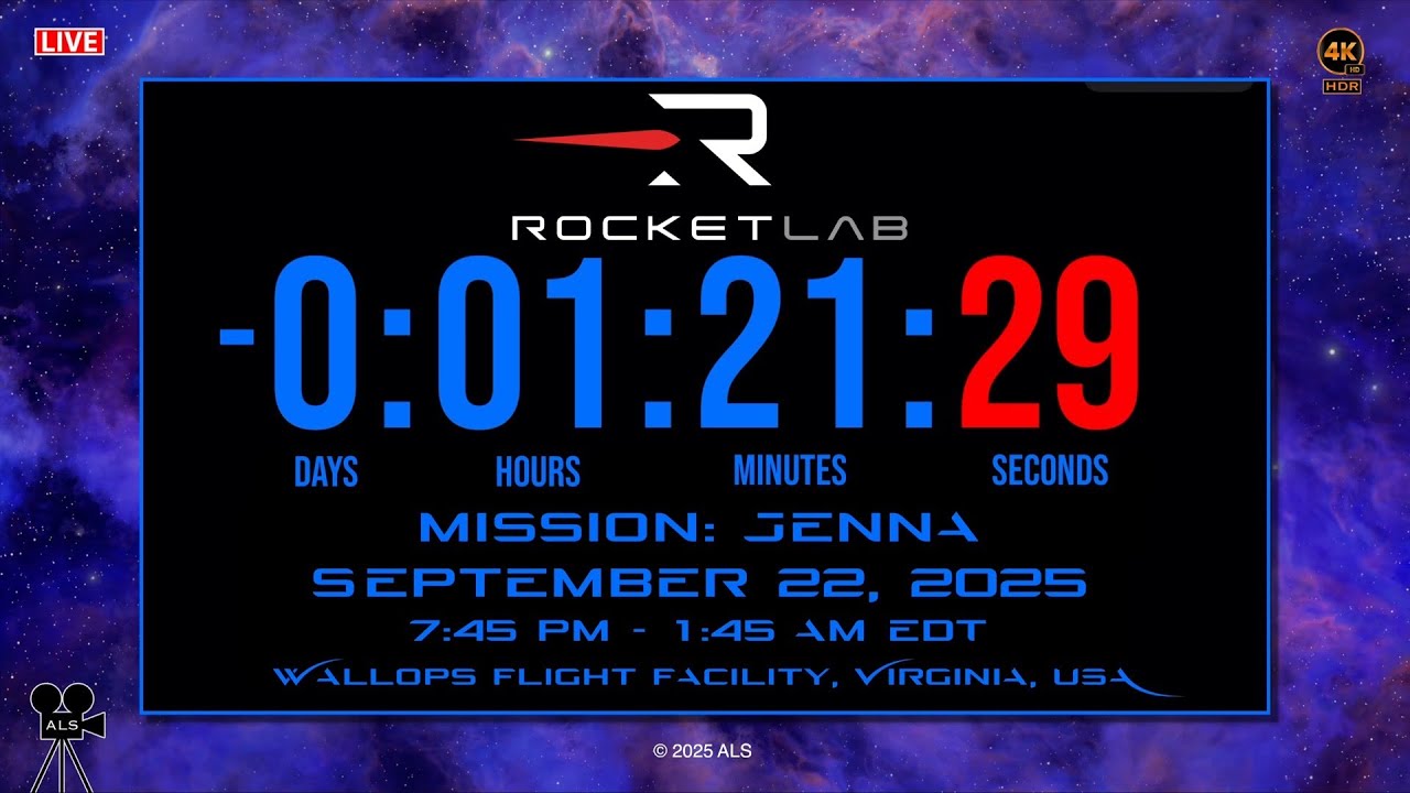 🚀 Rocket Lab JENNA Launch Countdown Clock - September 22, 2025 - 4K HDR 🚀 - YouTube