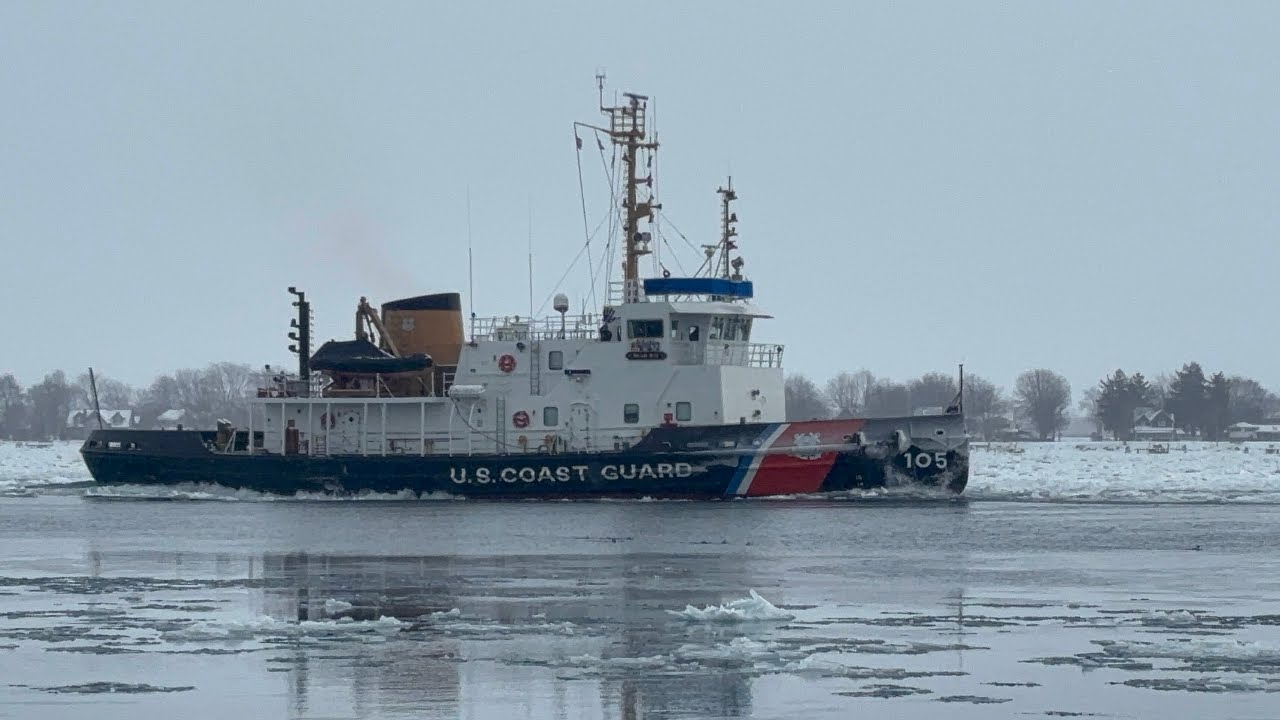 USCGC Neah Bay escorting Algoterra through Marine City 2-20-25 - YouTube