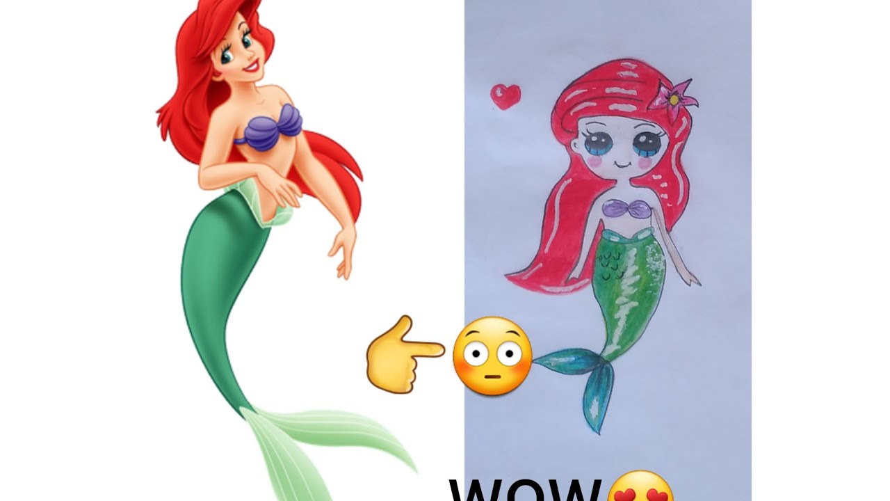 Step by step drawing of Princess Ariel \ How to draw Princess Ariel ...