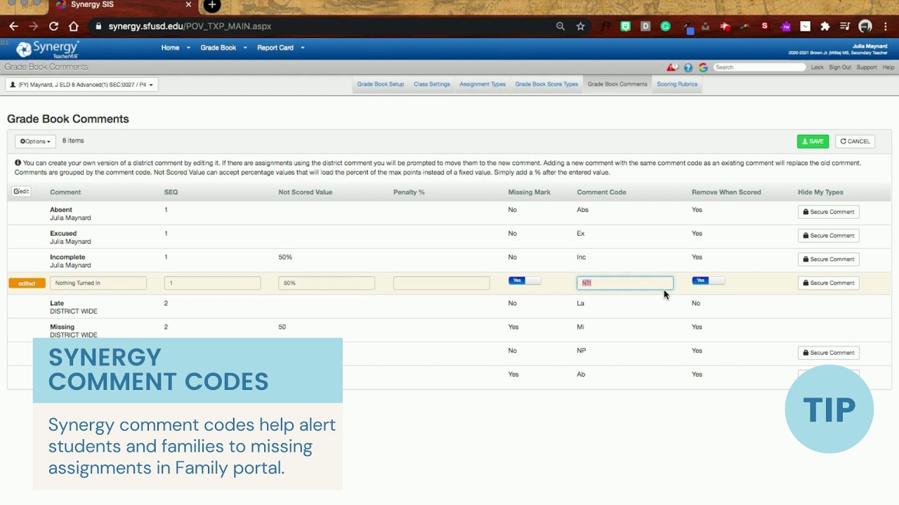 Comment Code set up in Synergy - YouTube
