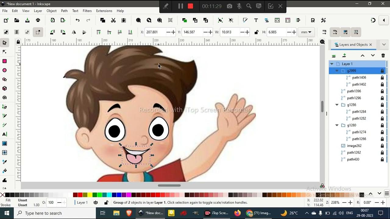 CLASS 011 manual Image Tracing And Drawing 2d Character inkscape 1. 2 hindi tutorial - YouTube