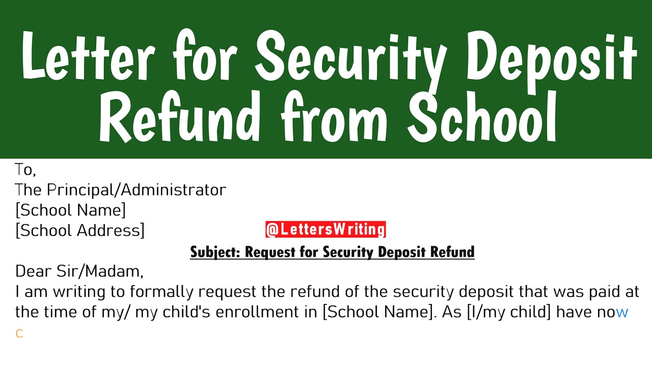 Application Letter for Security Deposit Refund in School | Letter ...