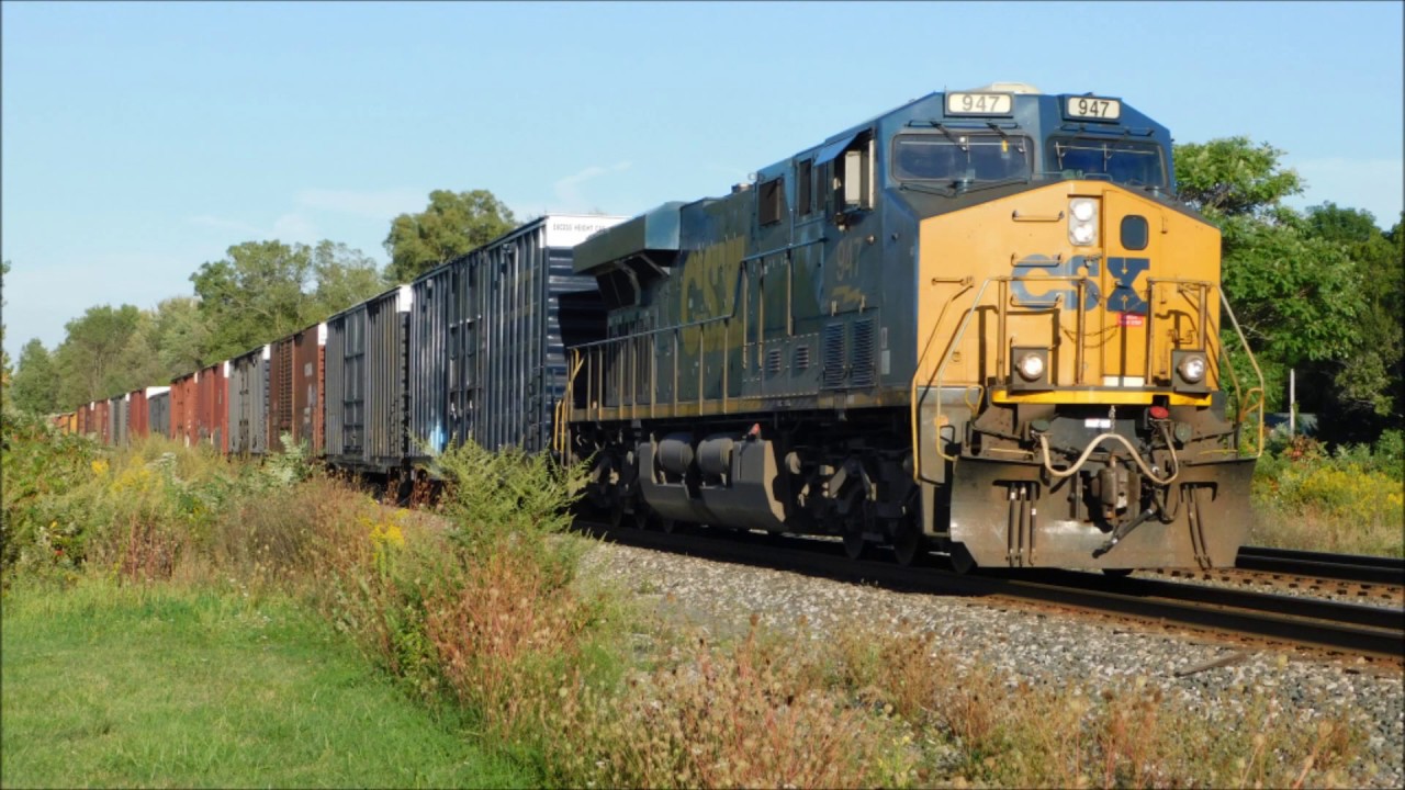 135 Cars CSX Freight - Conrail High Cube Boxcars - ES44AH #947 K5H & rear DPU ES44AH #884 ...