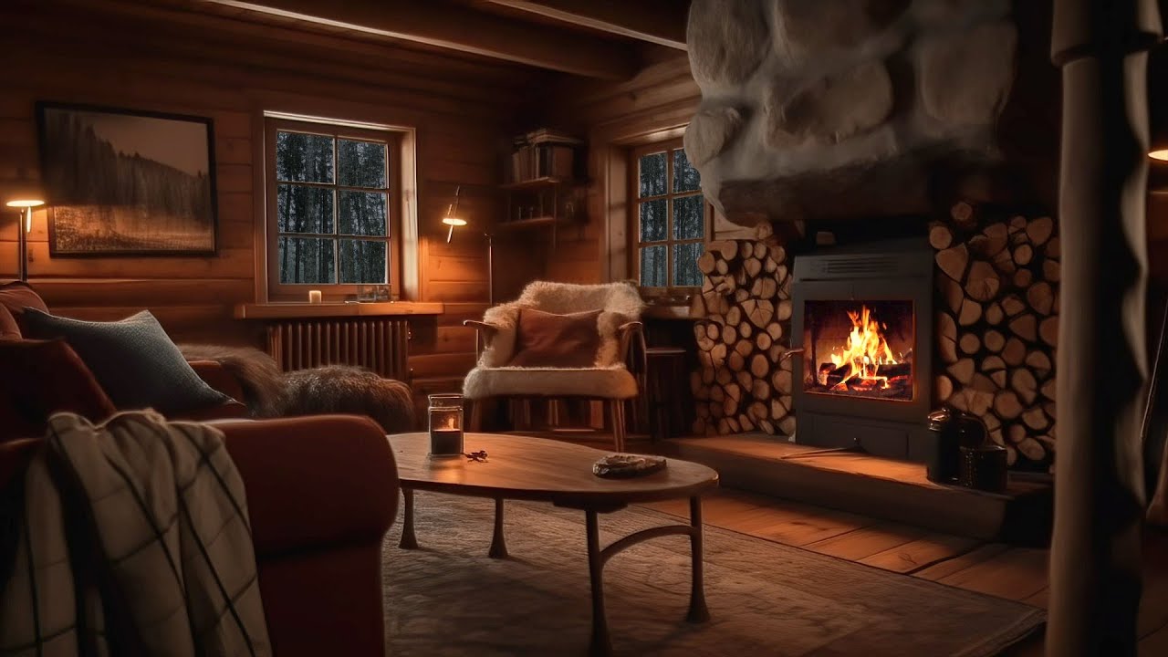 Gentle Night Rain and Crackling Fireplace Sounds Cozy Ambience - YouTube