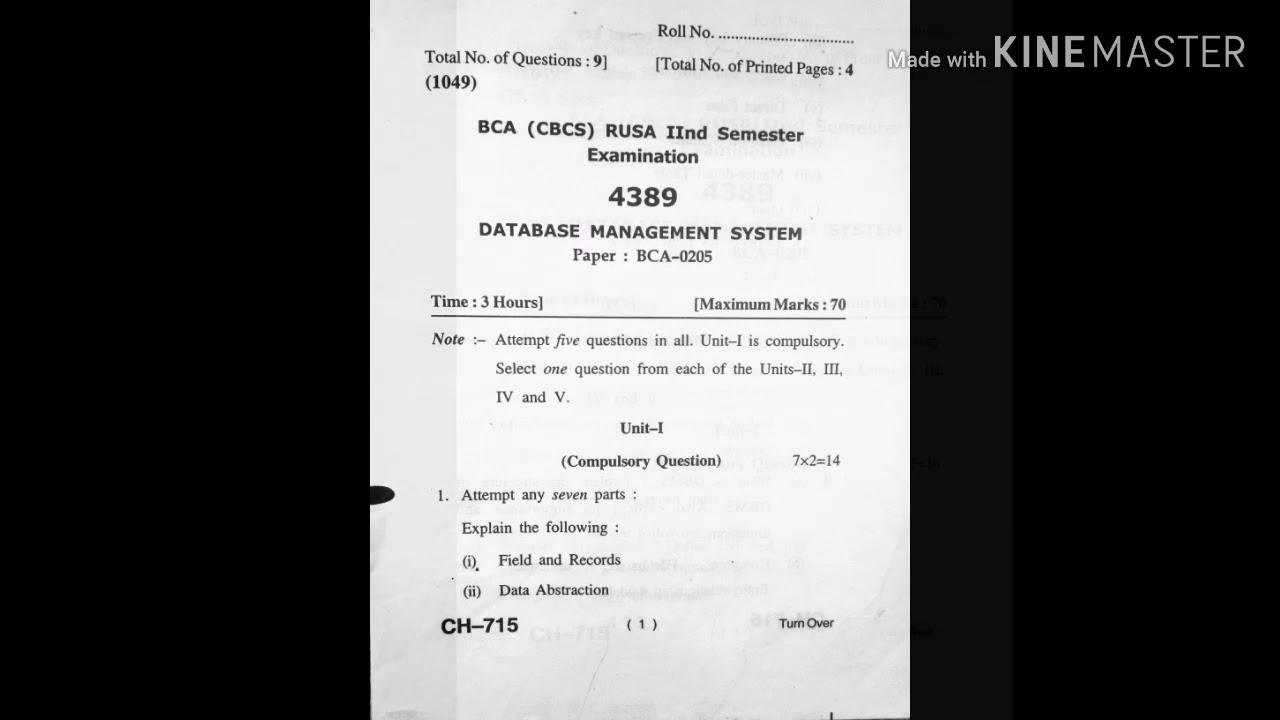 Bca Database Management System 2nd Sem Question Paper Of Year {2018} Hpu Youtube