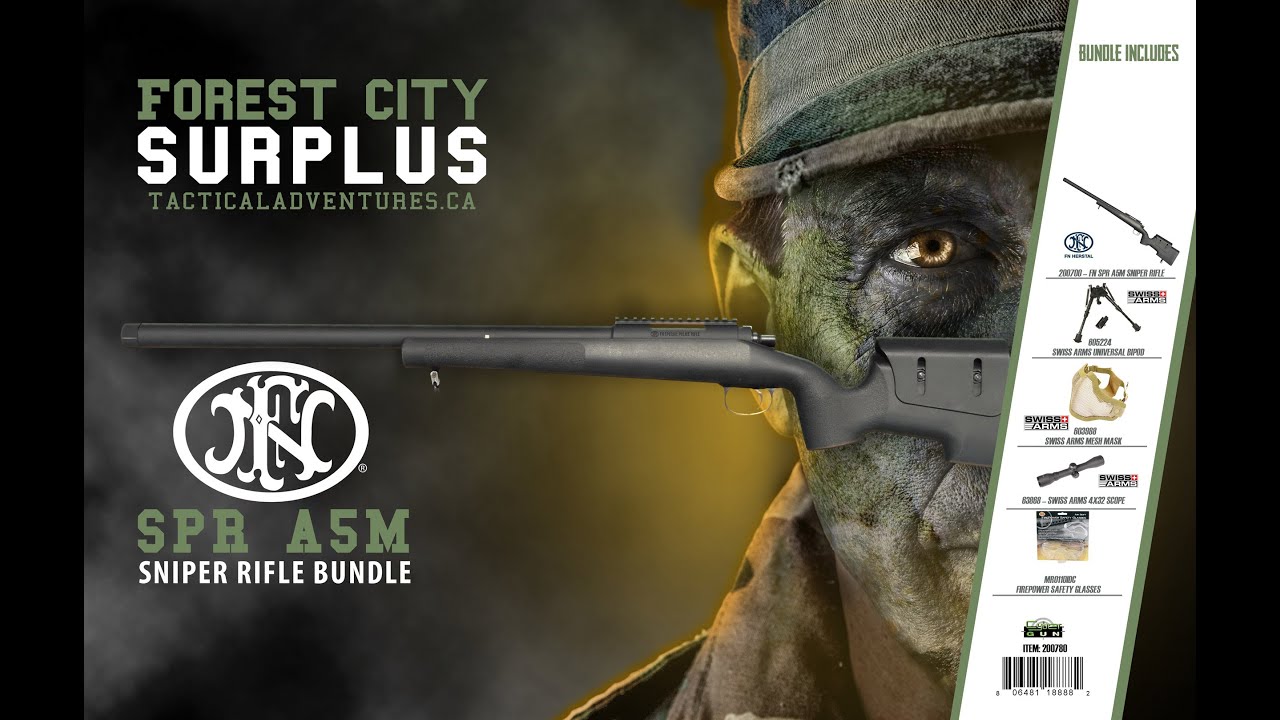 FN SPR A5M Bolt Action Airsoft Sniper Rifle Gun Bundles - YouTube