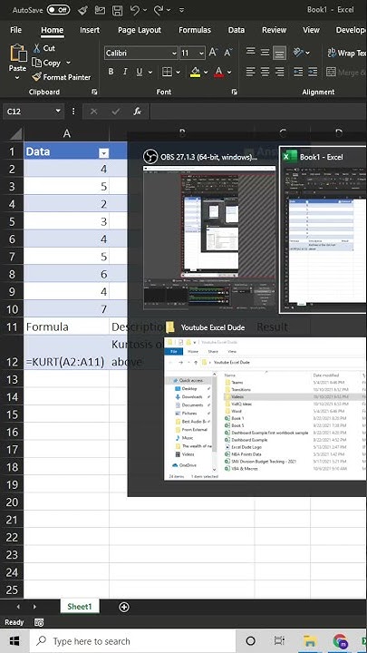 #shorts KURTOSIS Function Microsoft Excel Tutorial - YouTube