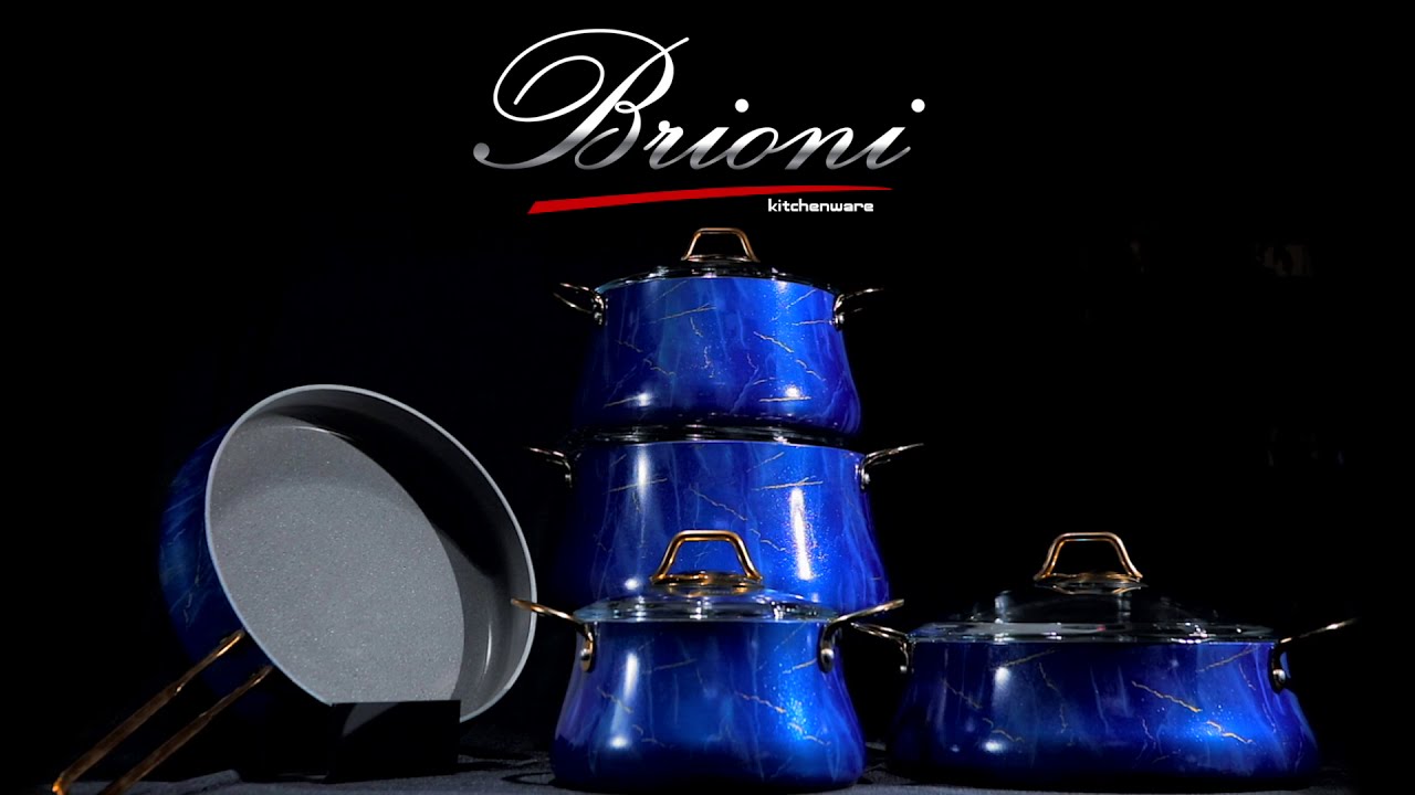 Brioni Marble 9 pcs. Non-Stick Blue Marble-Granite Cookware Set - YouTube