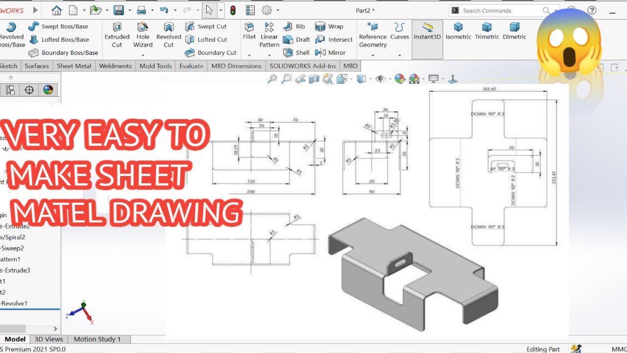 HOW TO MAKE SHEET METAL DRAWING IN SOLID WORK // HOW TO USE SHEET METAL ...