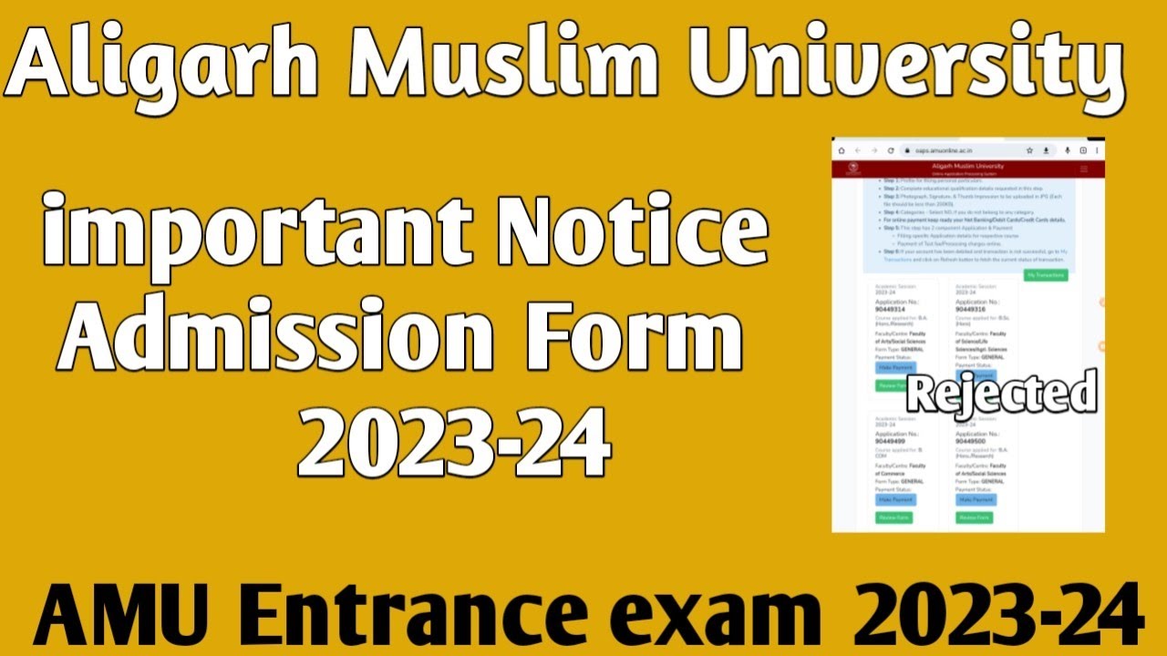 AMU Admission Form 2023-24 AMU Entrance 2023-24 AMU Latest Notice ...