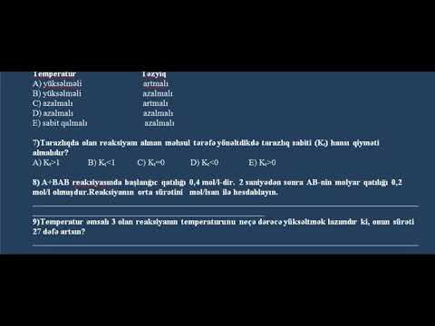 8 sinif KİMYA Kiçik summativ qiymətləndirmə № 2