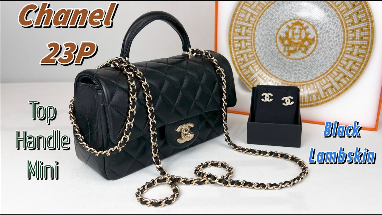 Chanel 23P Black Lambskin Top Handle Mini with Champagne Gold Hardware ...