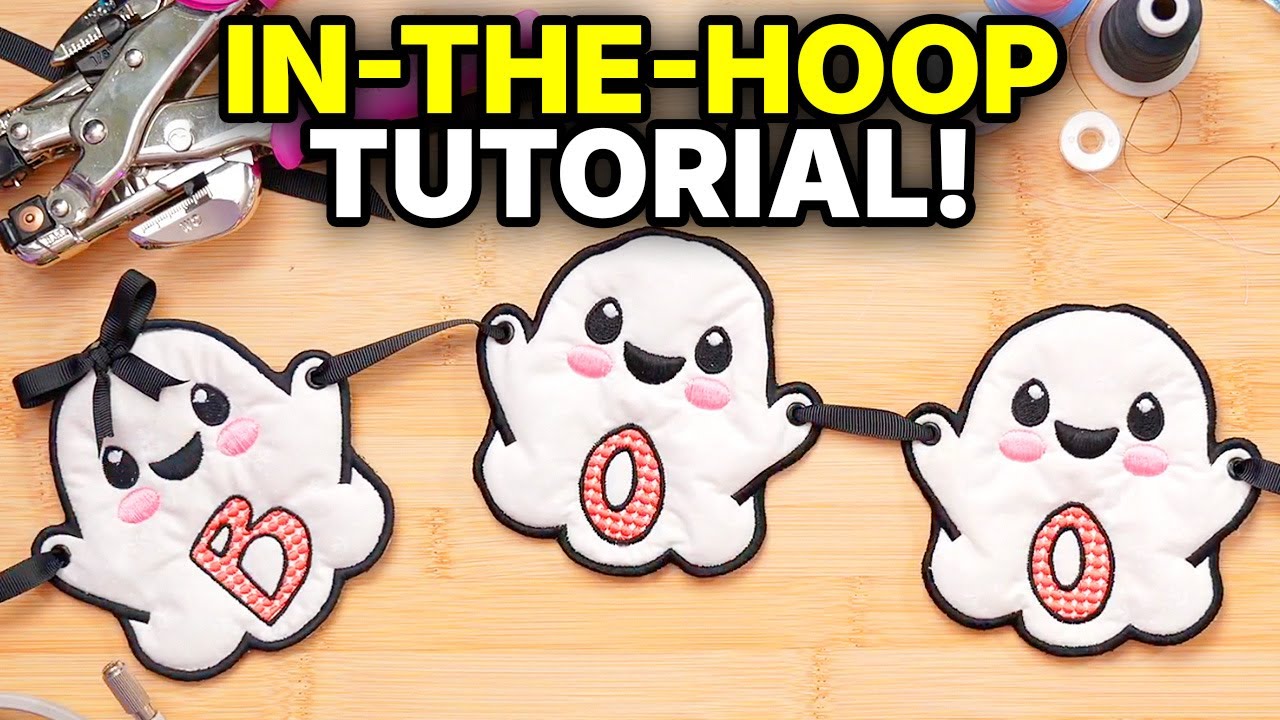 DIY Ghost Bunting In-the-Hoop | Easy Halloween Machine Embroidery ...