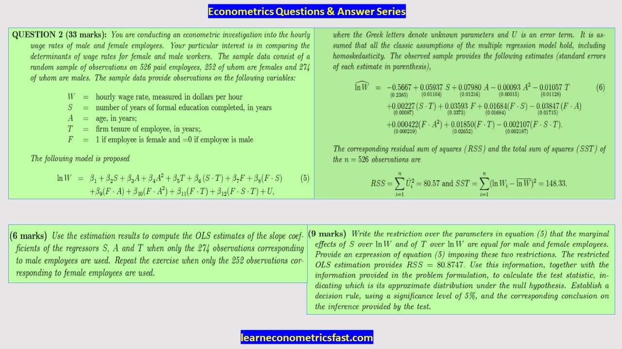 Econometrics Questions And Answers Dummy Variable And F Test Graduate