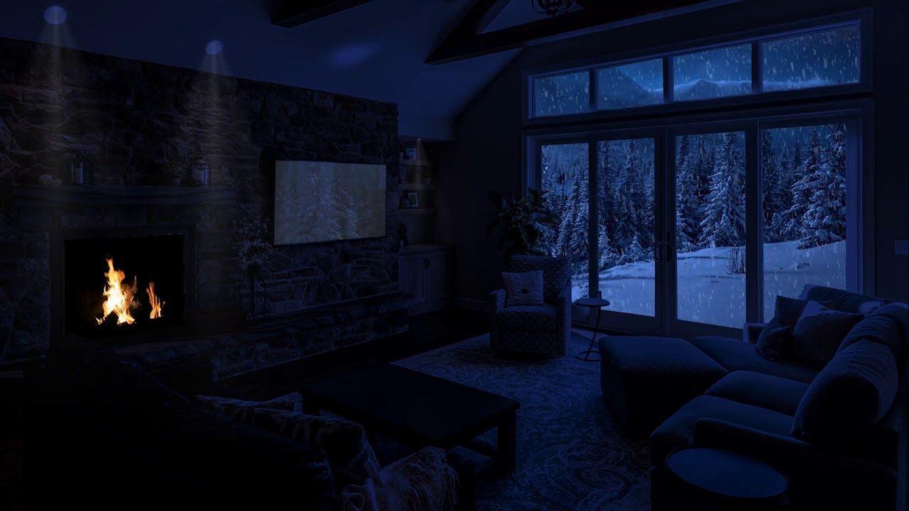 Winter Storm Ambience with Soft Howling Wind & Fireplace Sounds For ...