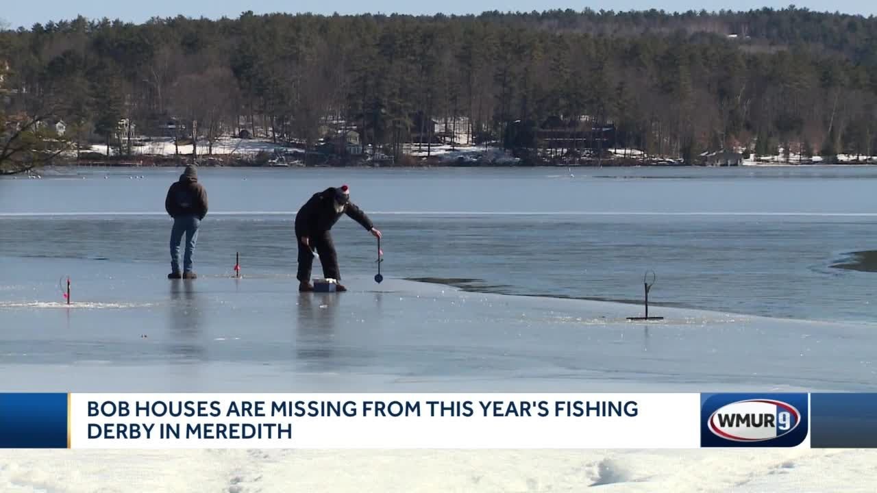 Bob houses missing from this year's fishing derby in Meredith - YouTube