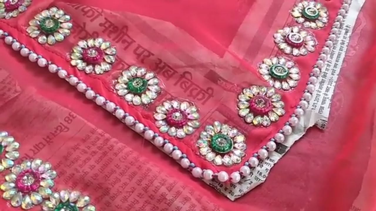 New Kundan Work Designs On Saree || Handmade Kundan Work At Home - YouTube